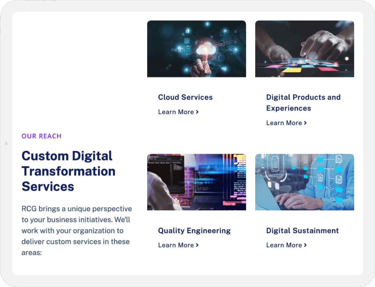 Portfolio Example: RCG global Services | SmartBug Media®